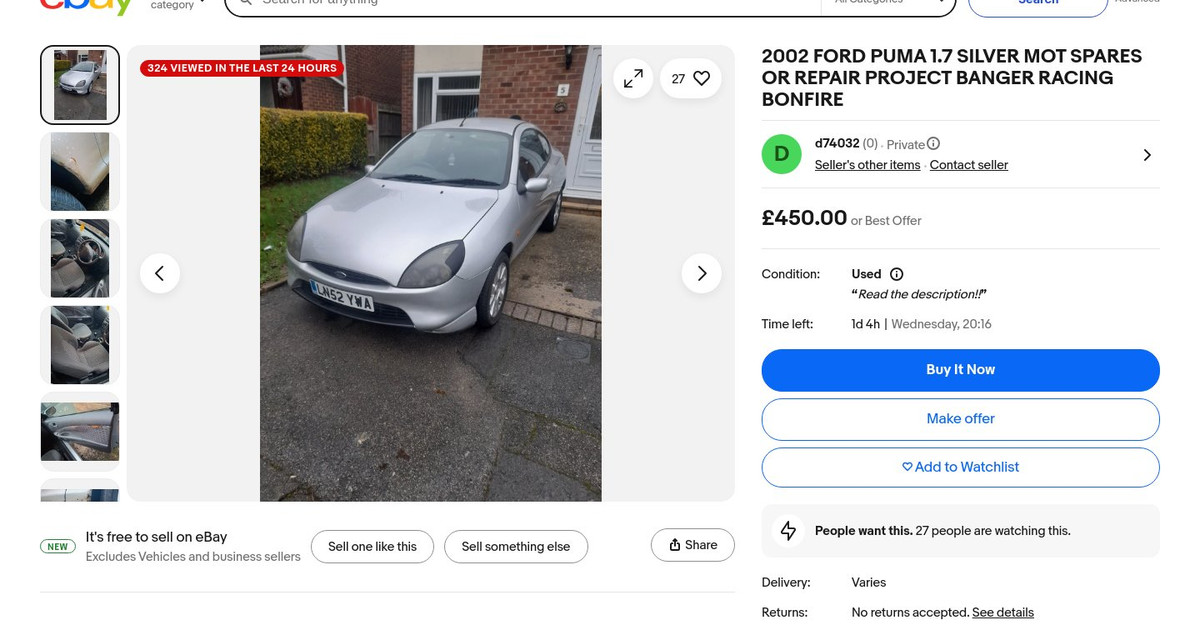 LN52 YWA | 2002 Ford Puma - Free History Check | UKCarData.co.uk