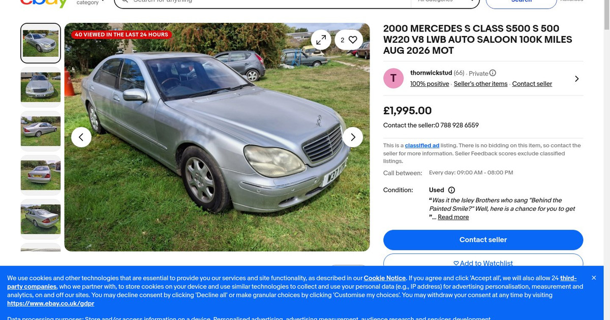 W37 YTM | 2000 Mercedes-Benz S-class - Free History Check | UKCarData.co.uk